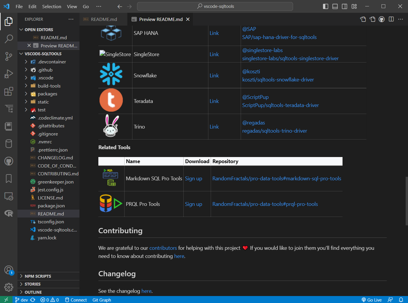 Add new Related Tools table with Markdown SQL and PRQL Pro Tools info ...