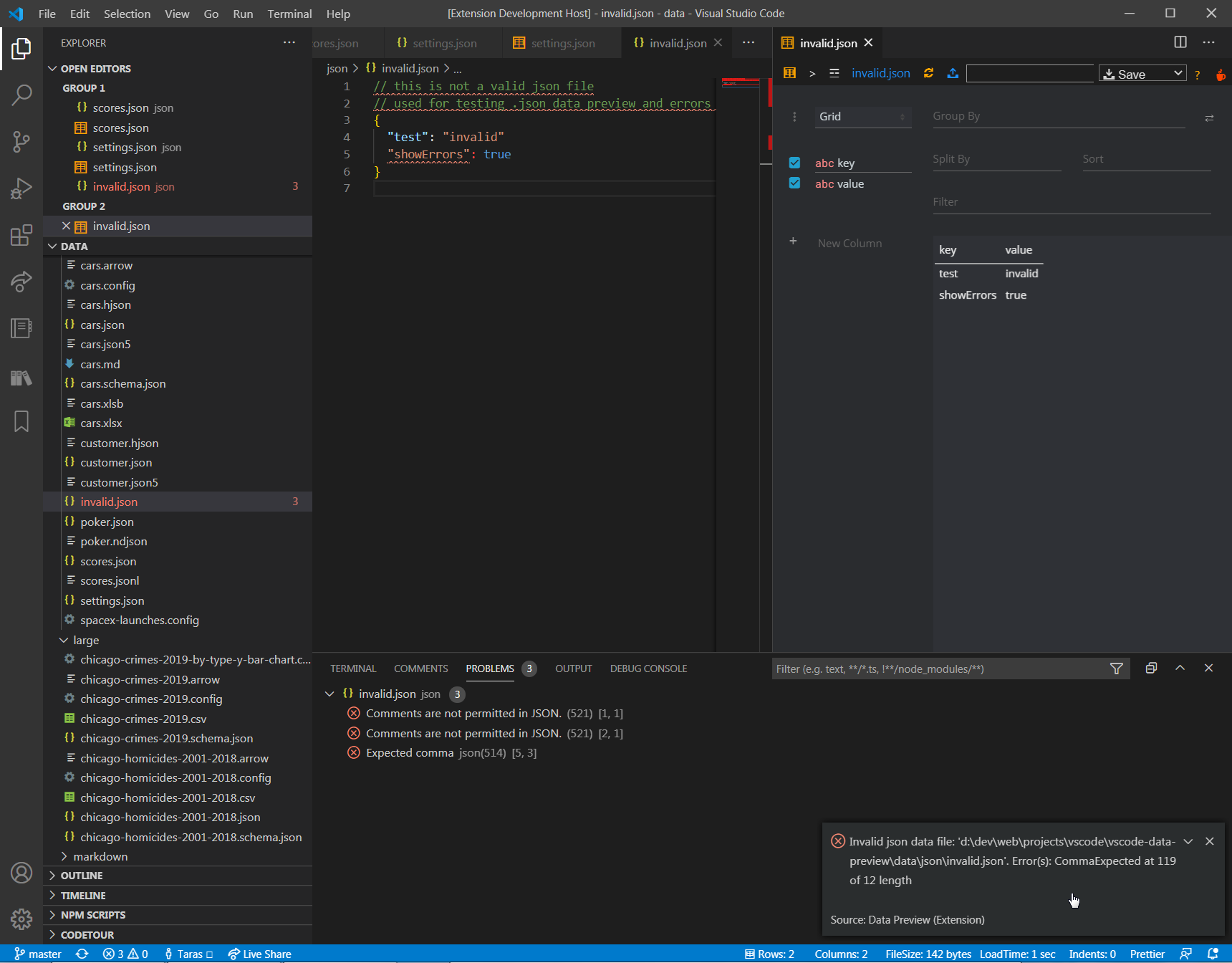Error: Unexpected end of JSON input when previewing JSON, if any object contain a value with ...