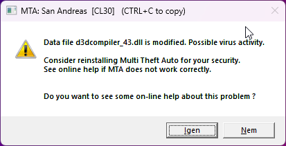 Data file d3dcompiler_43.dll is modified error · Issue #3200 · multitheftauto/mtasa-blue · GitHub