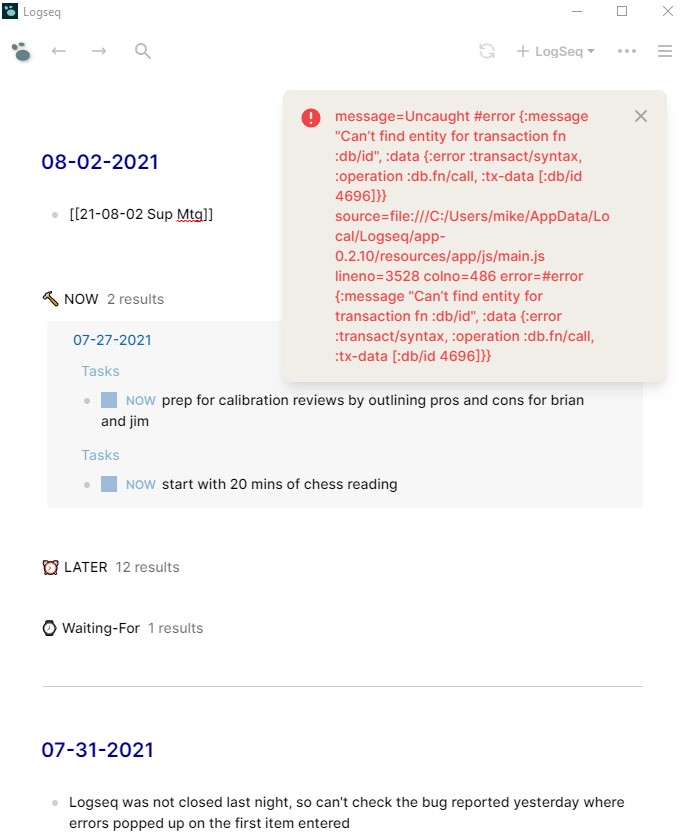 Error on first time entering link on first bullet · Issue #2543 · logseq/logseq · GitHub