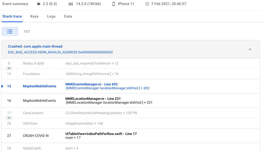 Crash reported in MMEEventsManager.m · Issue #587 · mapbox/mapbox-gl-native-ios · GitHub