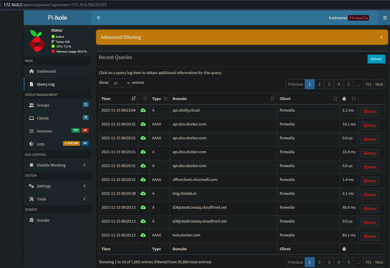 Clicking on an upstream server in the 'upstream servers' view on the Dashboard view shows an ...