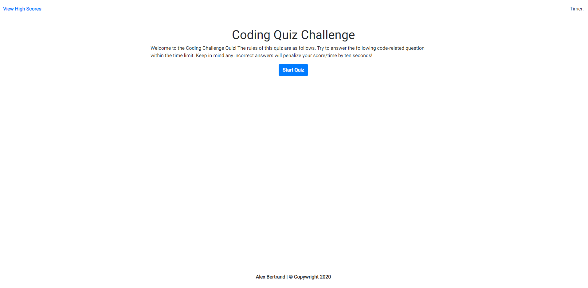 GitHub - ambertrand/Code-Quiz: This application is a timed coding quiz with a high scores page.