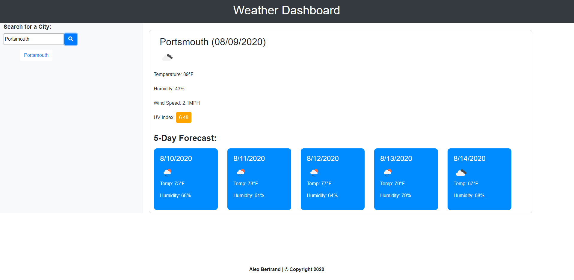 GitHub - ambertrand/Weather-Dashboard: A weather dashboard that allows ...