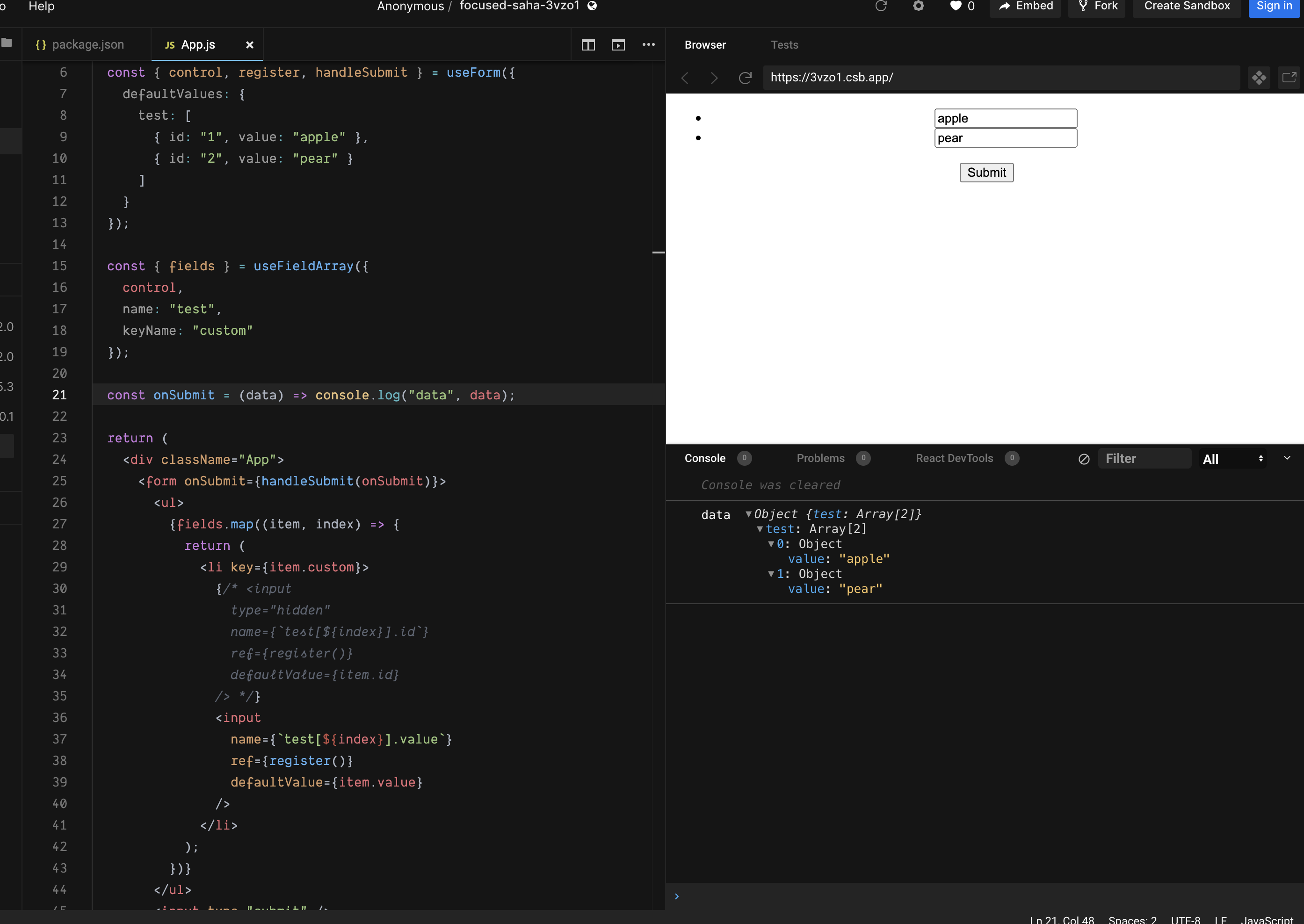 FieldArray - Access to keys on submit · react-hook-form · Discussion #2716 · GitHub