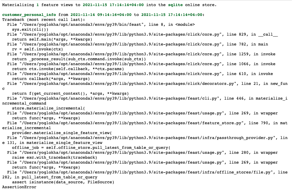 Feature view created with BigQuerySource when materialize throws AssertionError · Issue #2036 ...