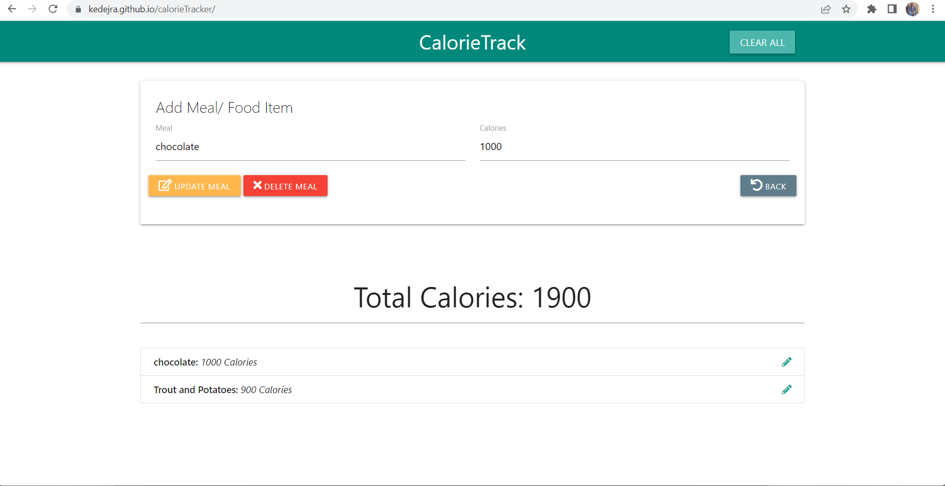 GitHub - Kedejra/calorieTracker: A CRUD operation using vanilla Javascript to track meal entries ...