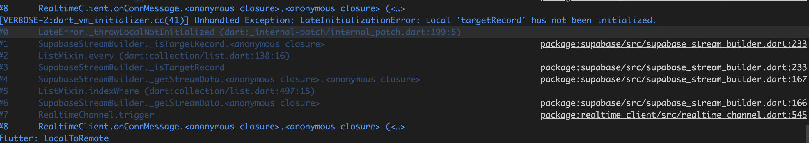 Error Into Realtime Istargetrecord Method · Issue 215 · Supabase Supabase Flutter · Github
