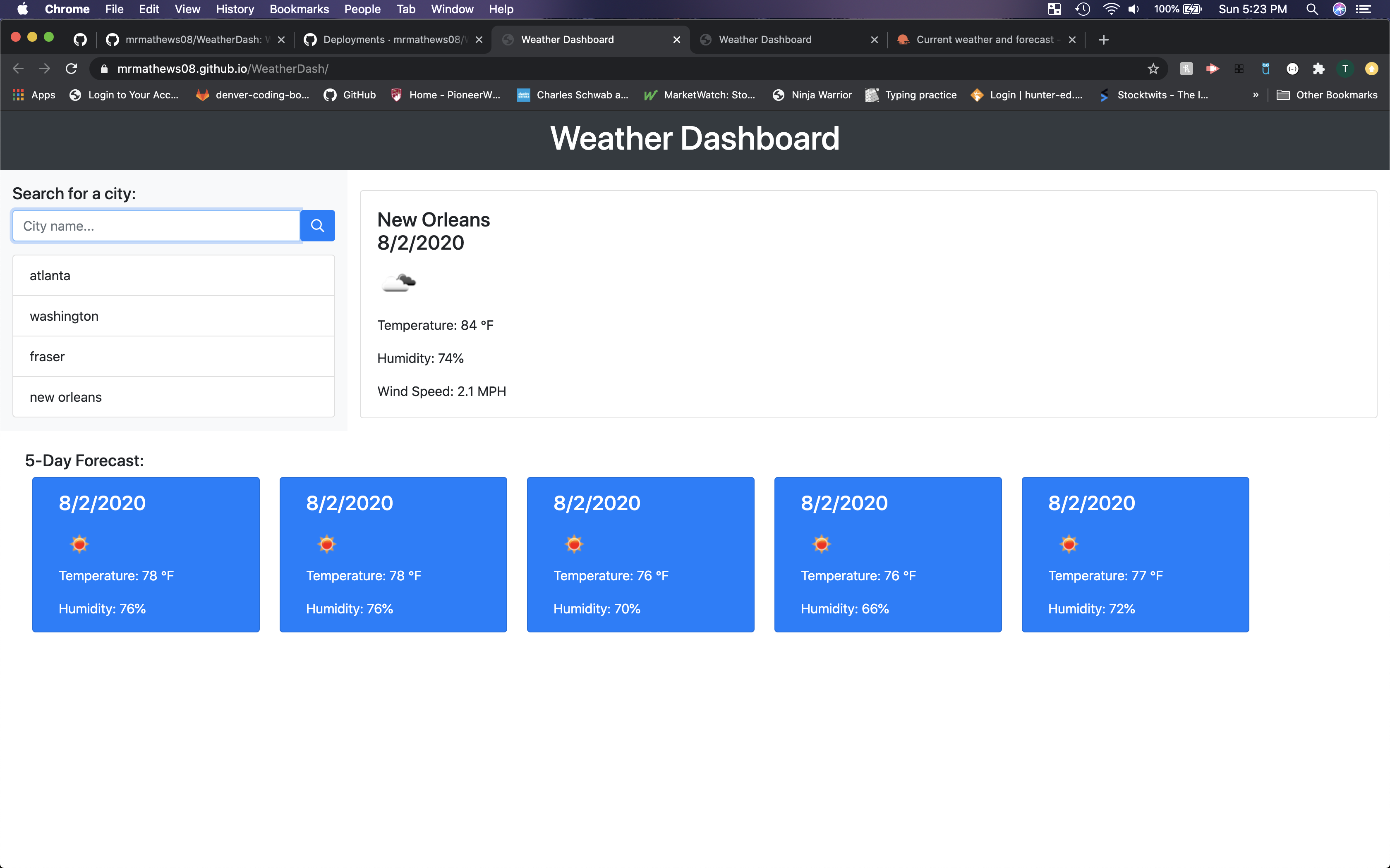 GitHub - mrmathews08/WeatherDash: Weather forecast according to input city