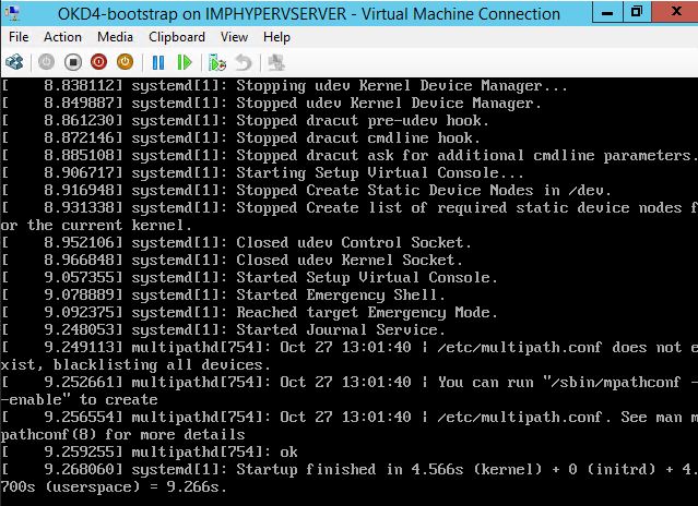 bootstrap ignition file its running in loop and starting with emergency mode on bootstrap server ...
