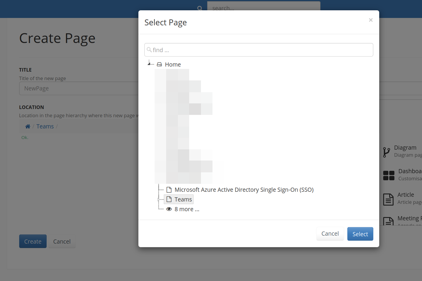 The homepage of the application is not hidden so it's visible in the page tree and in search ...