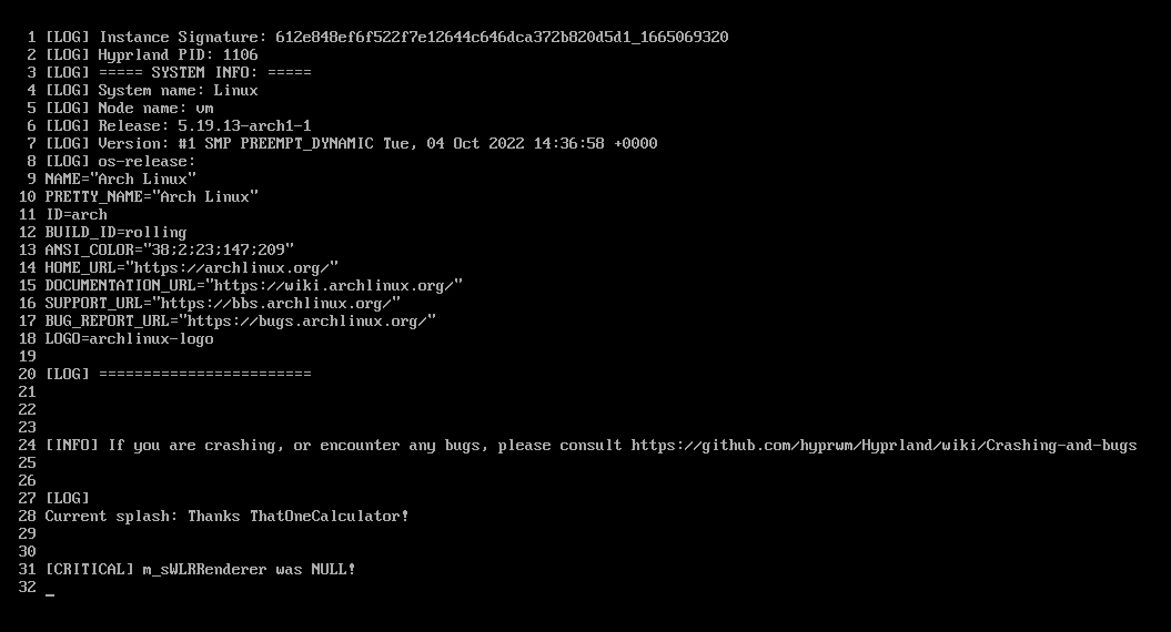 Hyprland Failed to create screen in Vmware virtual machine of ArchLinux · Issue #797 · hyprwm ...