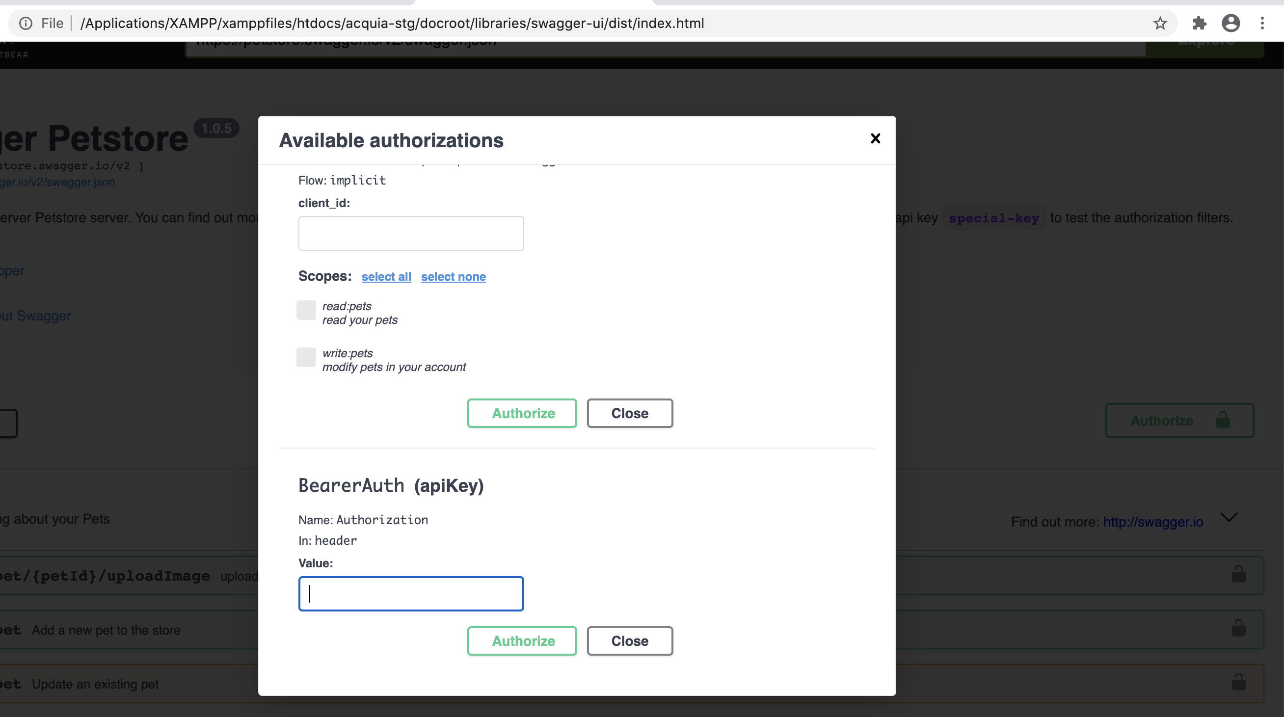 Bearer Token input on the popup dynamically · Issue #7155 · swagger-api/swagger-ui · GitHub
