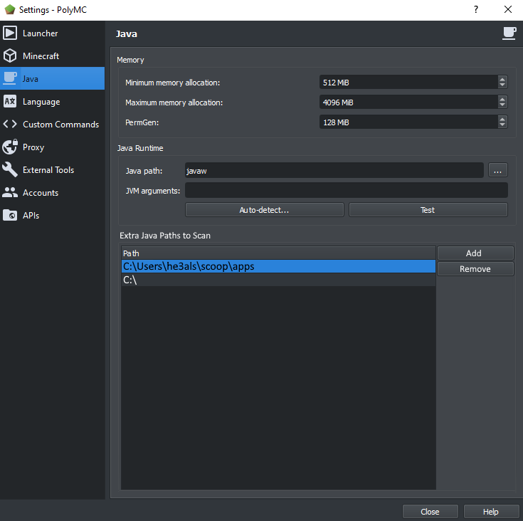 Ability to add custom directories to scan for JREs · Issue #668 · PolyMC/PolyMC · GitHub