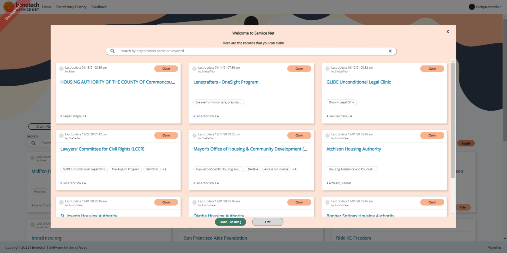 Claim modal: Add exit button, 'X', update "done" to "Done Claiming ...