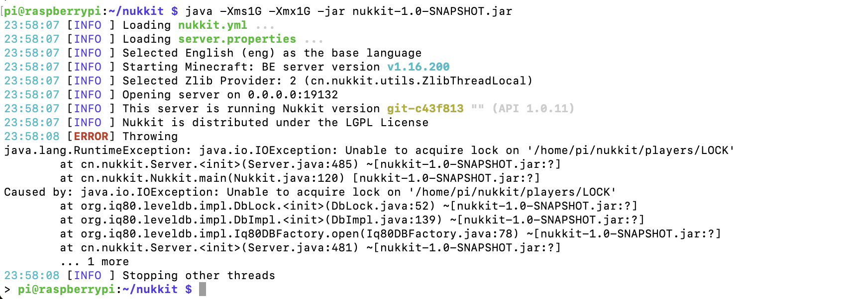 Server not starting. Please help · Issue #1790 · CloudburstMC/Nukkit · GitHub