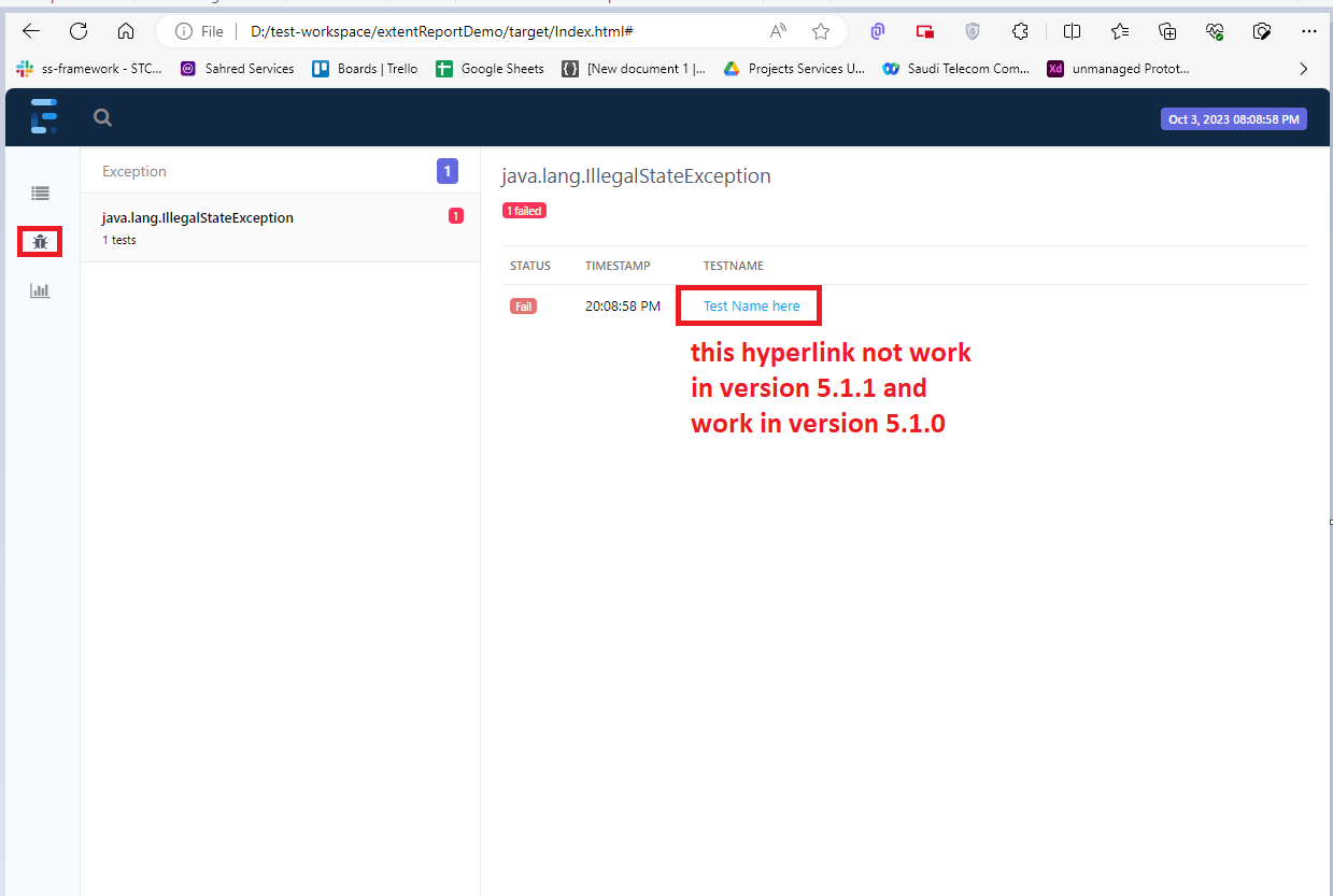Extentreports Spark Reporter Hyperlinks On Bug Page Not Redirect To Failed Tests In Latest