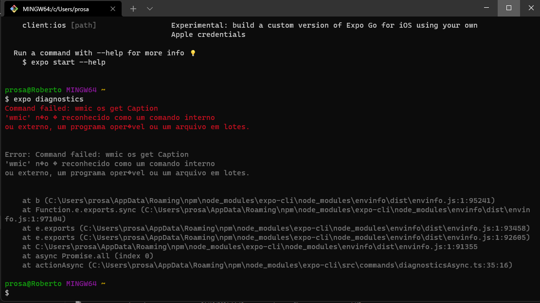 Command Failed Wmic Os Get Caption · Issue 14861 · Expoexpo · Github 