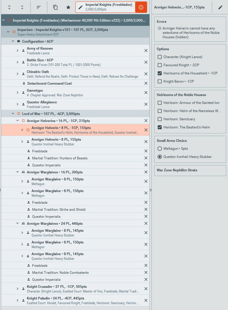 Imperial Knights, Armiger Helverin can't be given relics · Issue #11689 ...