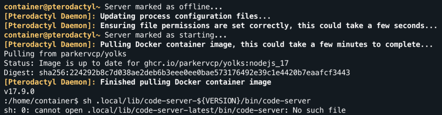 [Bug]: code-server not starting · Issue #1636 · pelican-eggs/eggs · GitHub