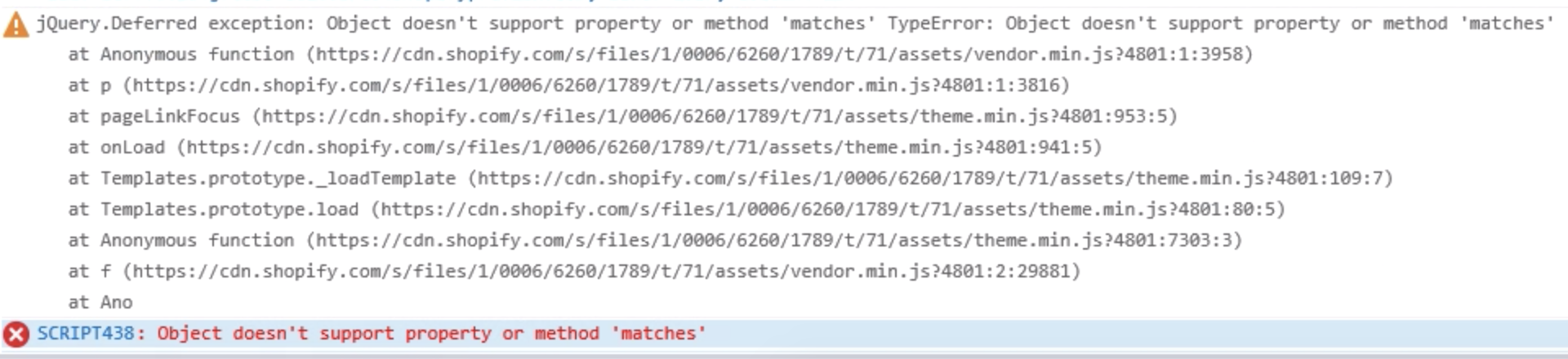 Object doesn't support property or method 'matches' on a11y packages · Issue #83 · Shopify/theme ...
