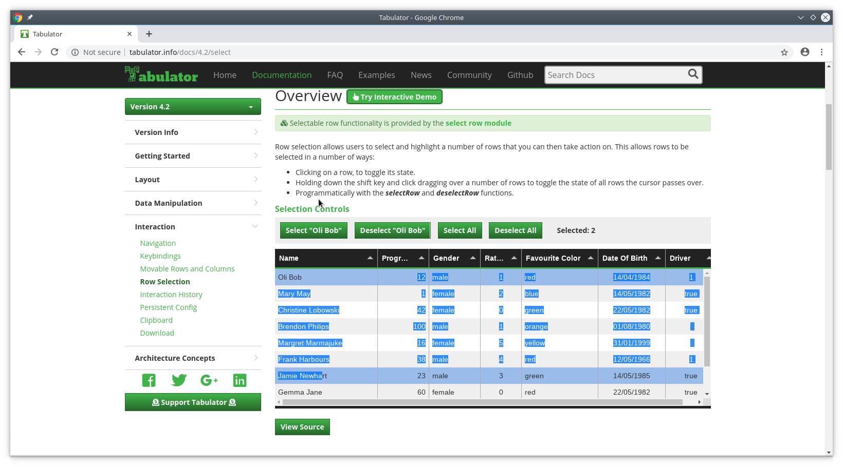 Select row(s) issues · Issue #1803 · olifolkerd/tabulator · GitHub