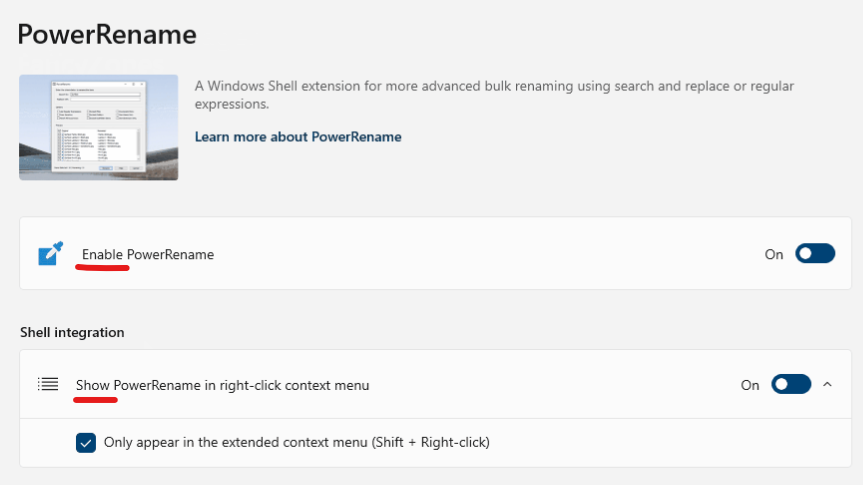 [PowerRename] `Show in default context menu's` option hides icon, not PowerRename option · Issue ...