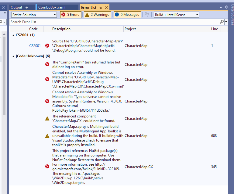 First Run Debug Build Gives Errors · Issue 265 · Character Map Uwp Character Map Uwp · Github