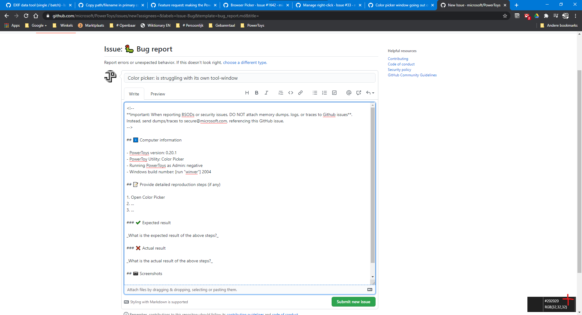 [Color Picker] inaccessible area on the screen for picking a color · Issue #5936 · microsoft ...