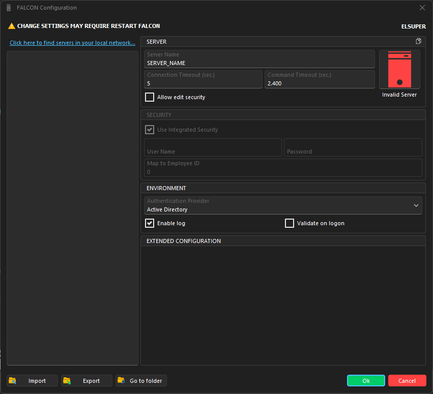 Change FALCON server and security configuration - FalconFT/FalconDocs GitHub Wiki