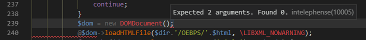 DOMDocument::__construct - Expected 2 arguments. Found 0. · Issue #275 · bmewburn/vscode ...