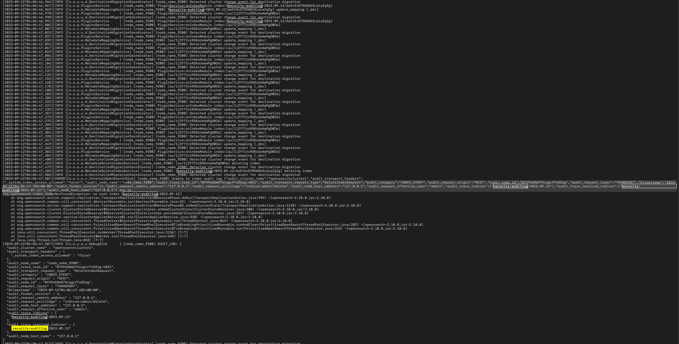 Bug 210 Failing Integration Tests For Geospatial Plugin Due No Index Found Security Auditlog