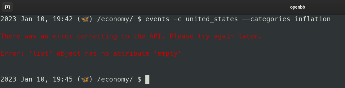 `/economy/events` outputs API error, but `/economy/bigmac` doesn't; even though they seem to use ...