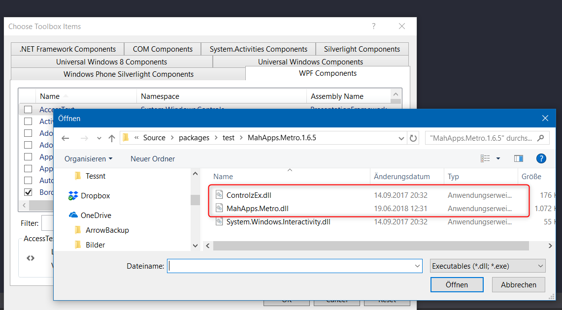 No components found on dll when adding to Toolbox · Issue #3274 · MahApps/MahApps.Metro · GitHub