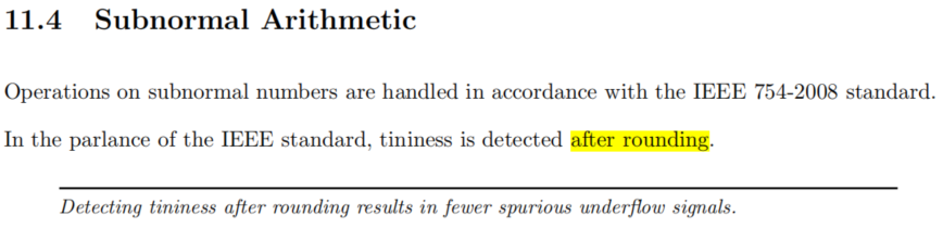 Question about underflow exceptions flag in some cases of fdiv, fmul ...