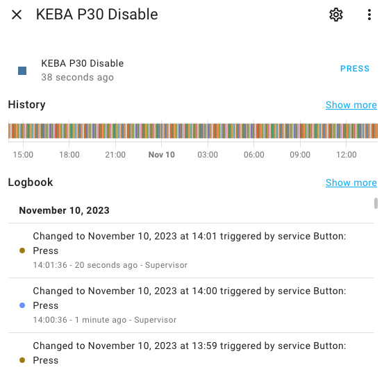 Every minute: KEBA P30 Disable triggered by service Button: Press · Issue #23 · dannerph ...