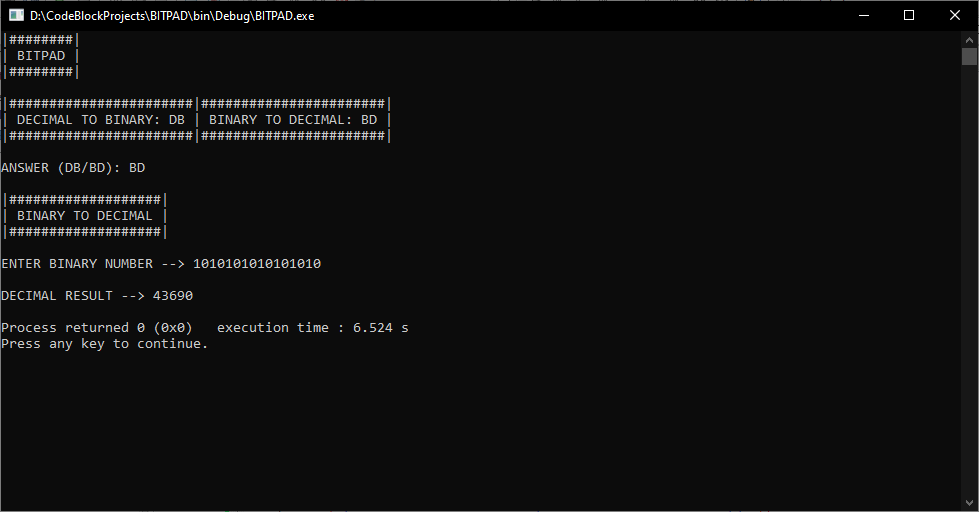 GitHub - Optinapustyn/BITPAD: BITPAD is a decimal to binary, binary to decimal convertor.