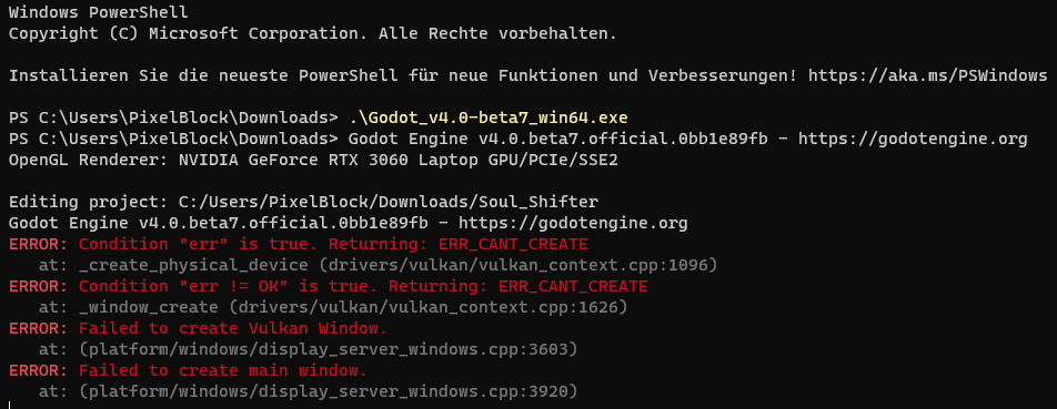 Issues opening Godot 4.0 with Vulkan Rendering Backend on Acer Nitro AN517-41 · Issue #70259 ...
