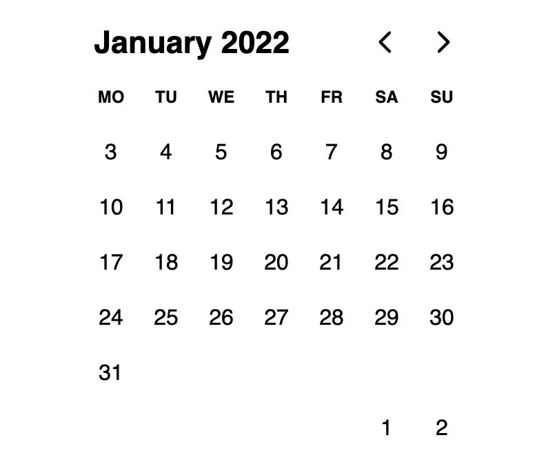 v 8 Broken Day Layout For January For Locales Where The First Day Of v 8 Broken Day Layout For January For Locales Where The First Day Of