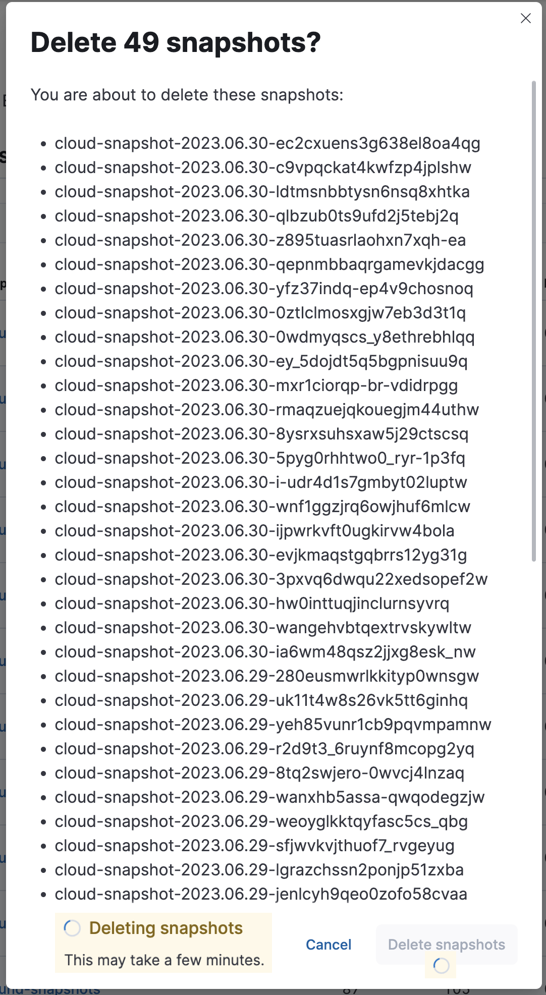 [snapshot And Restore] Improve The Loading Indicator In Delete Snapshots Modal · Issue 161008