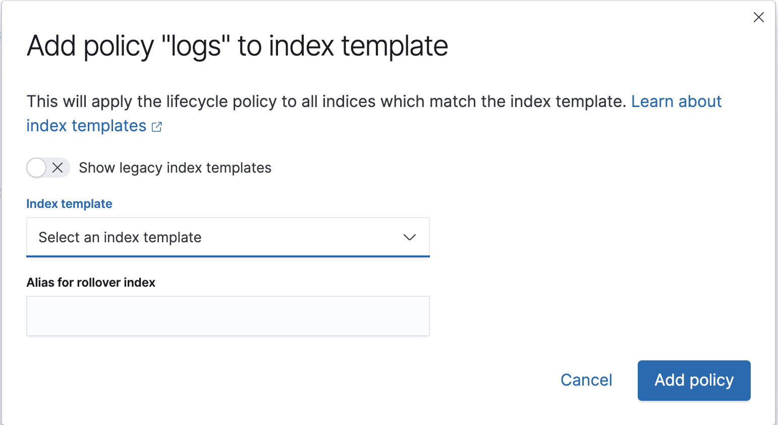 [ILM] Add index lifecycle policy to index template · Issue #76642 · elastic/kibana · GitHub