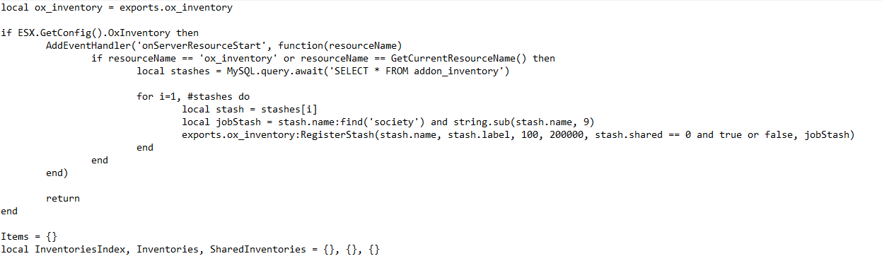 SCRIPT ERROR: @esx_addoninventory/server/main.lua:9: No such export RegisterStash in resource ox ...