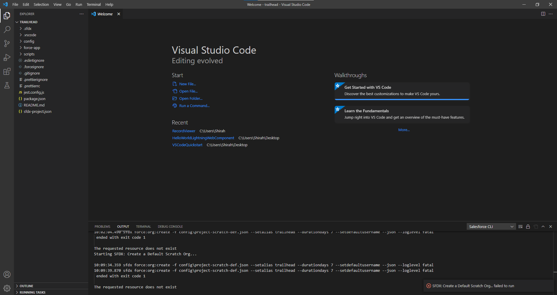 VSCode - Unable to create default Scratch Org. #2797 · Issue #3505 · forcedotcom/salesforcedx ...