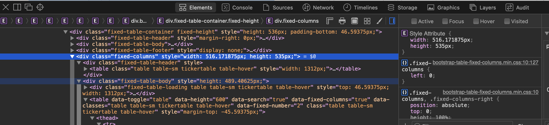 On Safari On Desktop With Fixed Columns And Data Height Fixed Columns Class Gets A Width Set