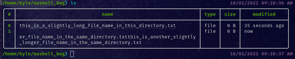 Underlined filename in table incorrectly displayed in narrow terminal window · Issue #6553 ...