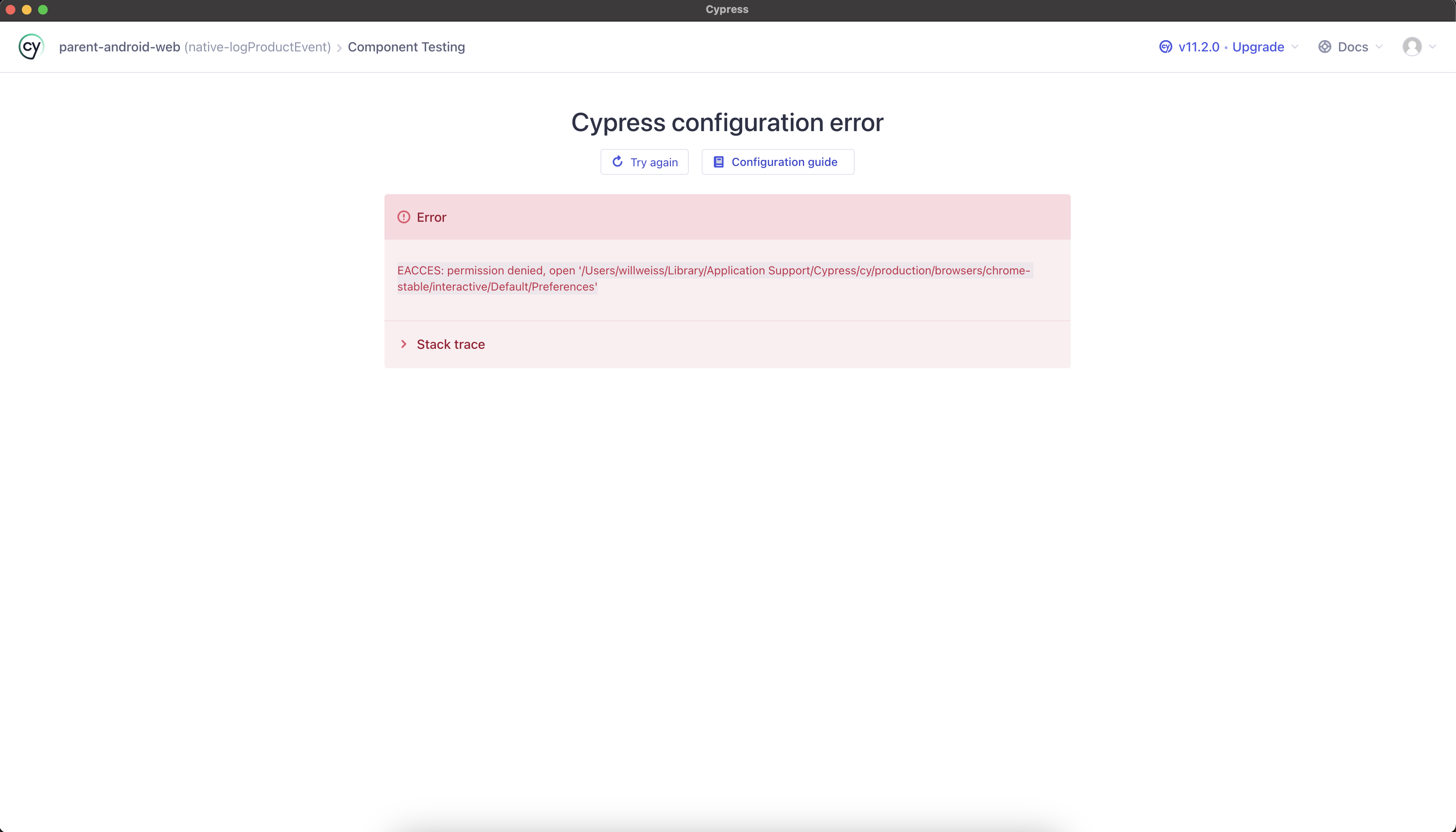 EACCES: permission denied to Chrome Preferences · Issue #25231 · cypress-io/cypress · GitHub