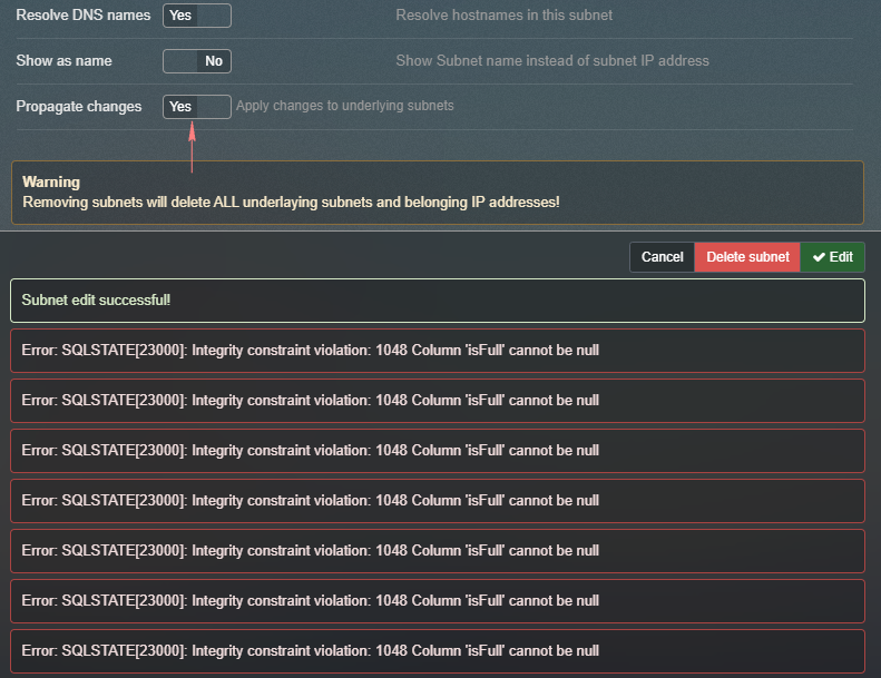 Subnet change - propagation error · Issue #3031 · phpipam/phpipam · GitHub
