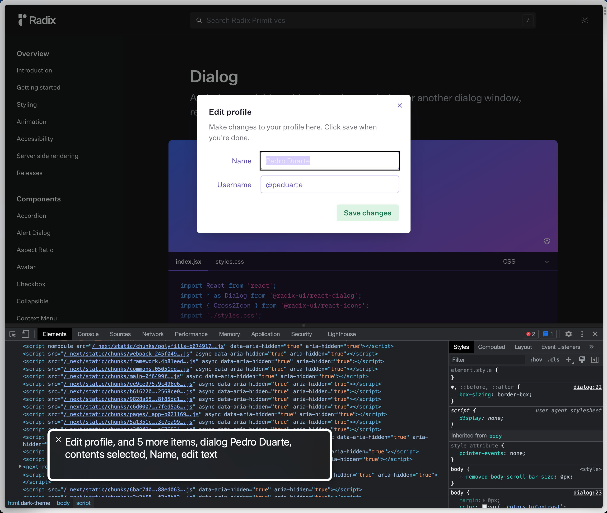 Dialog description is never read by screen reader · Issue #2038 · radix-ui/primitives · GitHub