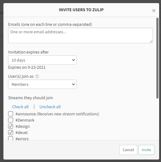 Create a UI for setting expiration time for invitations · Issue #19680 · zulip/zulip · GitHub